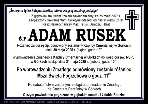 Nekrologi - Dom Pogrzebowy Charon Waldemar Buziak